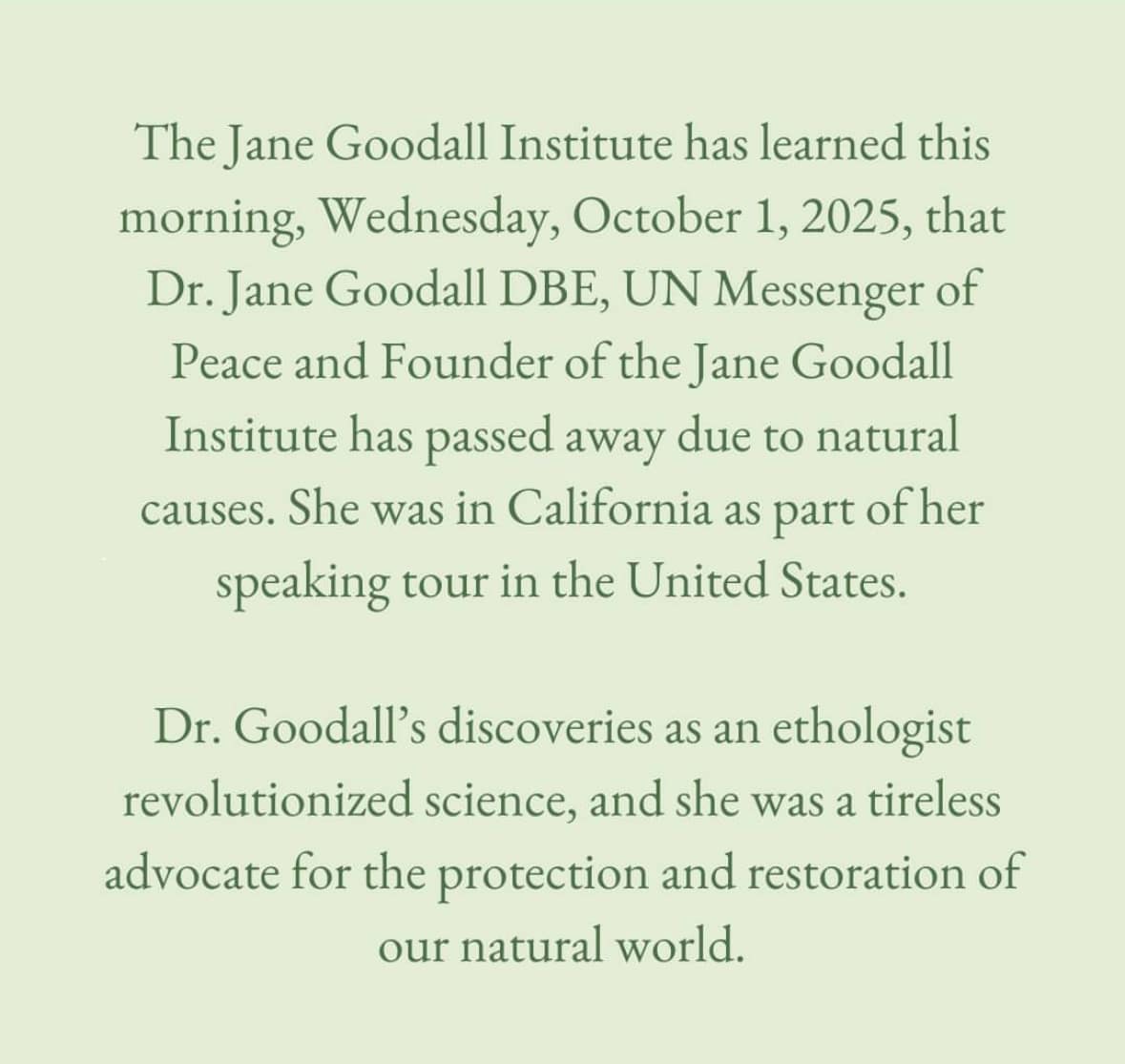 Animal Advocate Jane Goodall Dies at 91 - UNCHAINEDTV